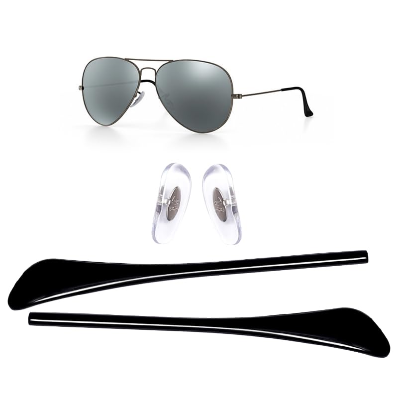 Replacement Temple Tips for Ray-Ban Aviator RB3025 3026 Sunglasses Repair Kits,Bonus Sunglasses Cloth (Black)