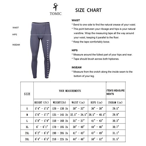 Tomic Men's Compression Leggings Sports Tights Yoga Workout Fleece Lined Thermal Base Layer Pants Side Pockets Gray XL