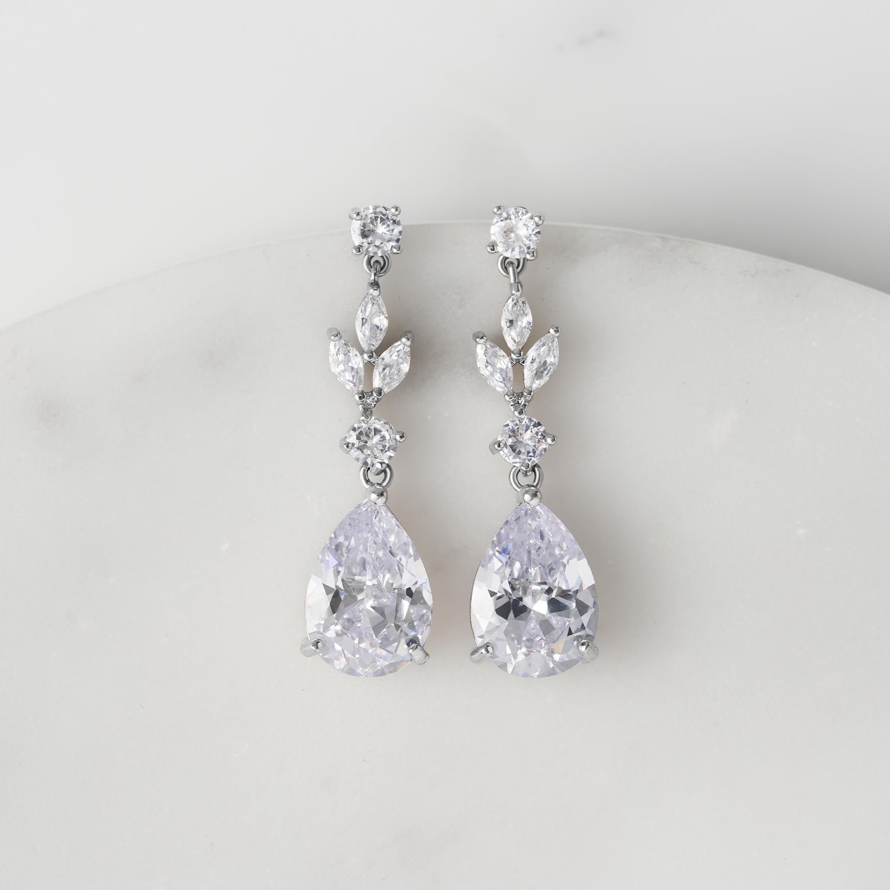 SWEETV Teardrop Wedding Earrings for Women,Bridesmaids,Brides -Rhinestones Earrings for Bridal,Prom,Formal-Silver