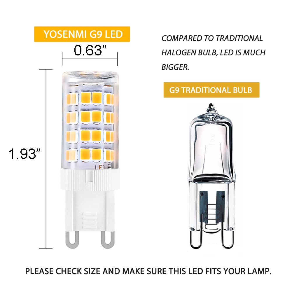 Yosenmi G9 LED Light Bulbs, 5W (40W Halogen Equivalent), 100V-240V, 430LM, Daylight White 6000K, G9 Base Non-Dimmable Light Bulbs for Home Lighting,12-Pack