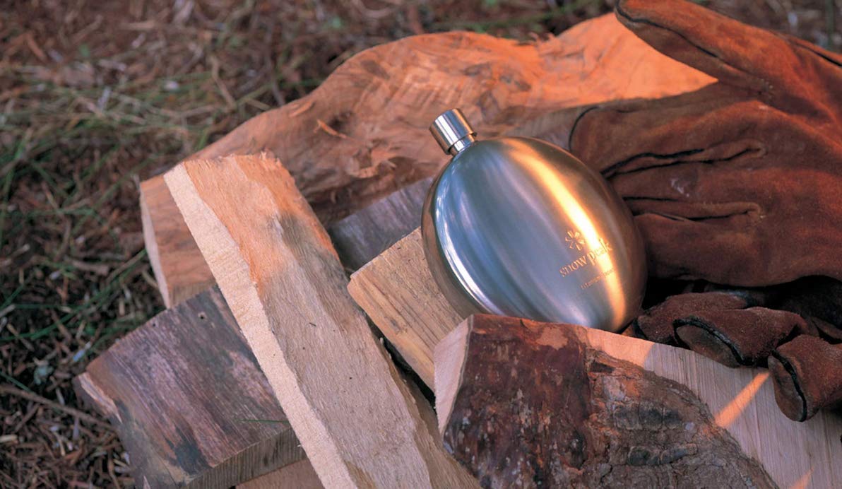 Snow Peak Titanium Curved Flask, T-015, Titanium, Ultralight for Camping, Backpacking Everyday Use, Flavor Resistant, Made in Japan, Lifetime Product Guarantee