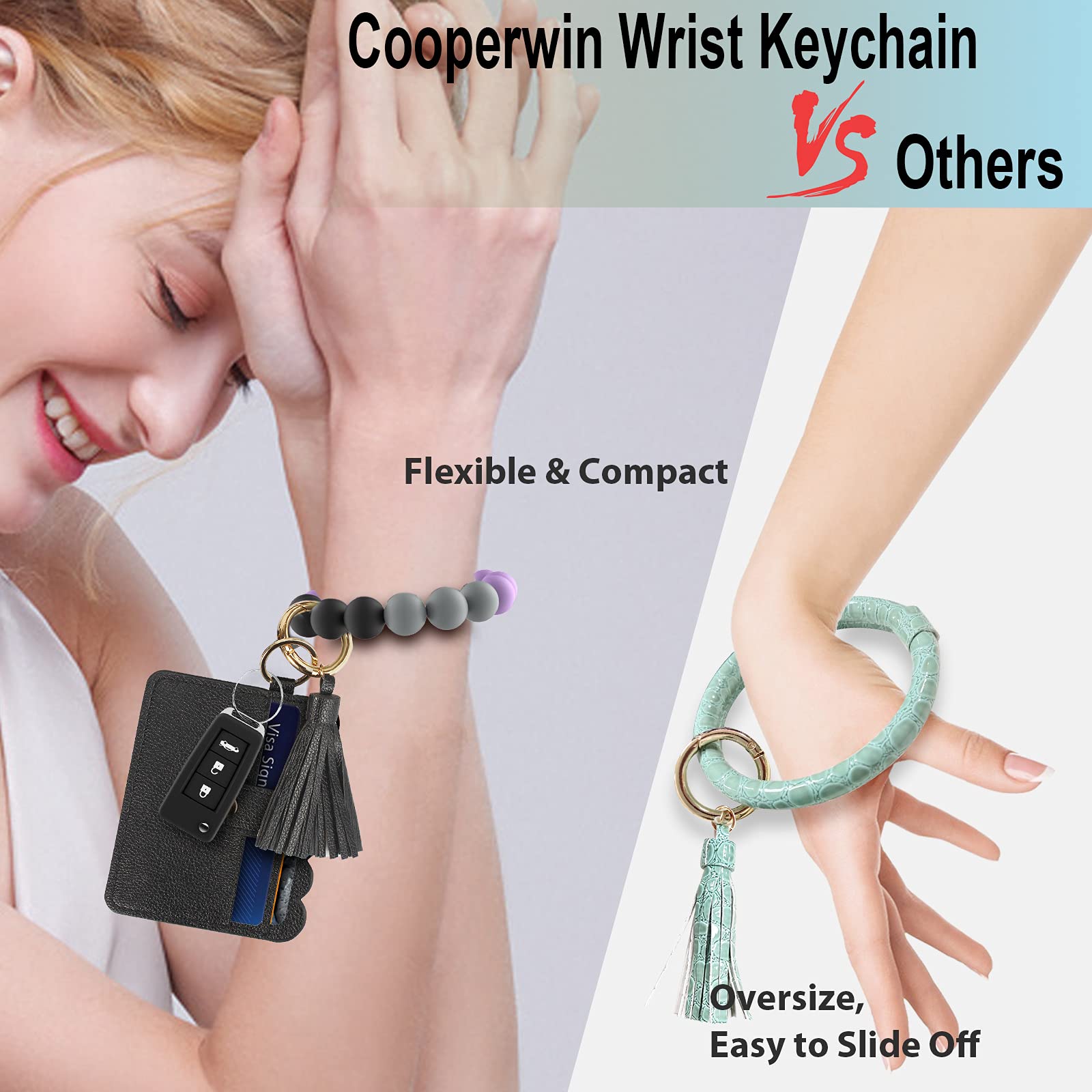 Wristlet Keychains Keyring Bracelet Wallet: Silicone Chain Bangle Card Holder, Gifts for Women Girls