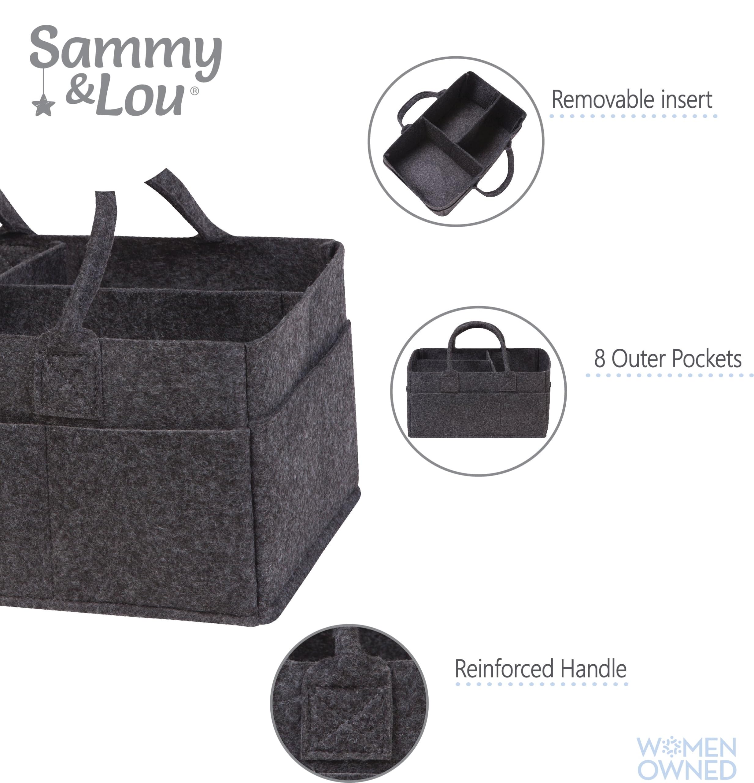Sammy & Lou Collapsible Charcoal Gray Felt Storage Caddy, Divided Design To Keep Diapers, Wipes And Changing Items Organized, Two Handles, 11.5 in x 6 in x 8 in