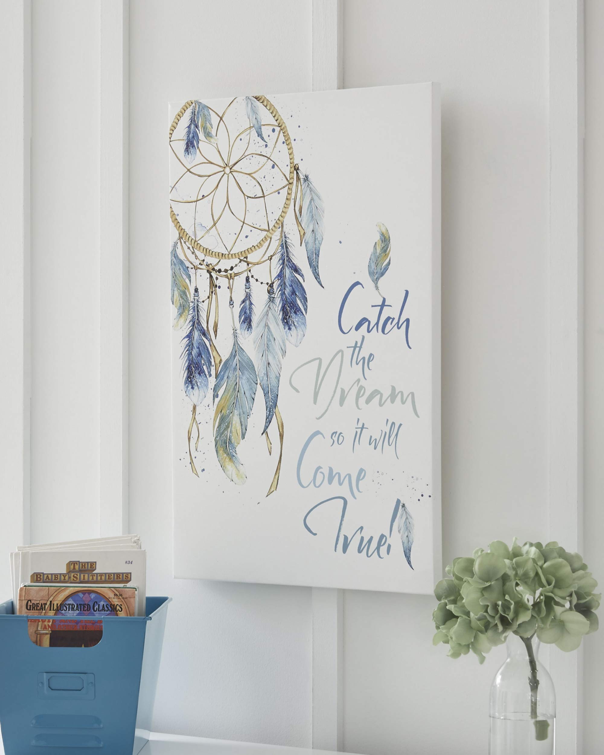 Signature Design by Ashley Ellis Inspirational Dreamcatcher Canvas Wall Art, 16 x2 4, White and Blue