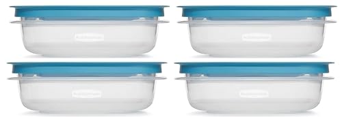 Rubbermaid 2-Cup Flex & Seal Leak Proof Lids Food Storage Set, Teal, Clear Meal Prep Flex Containers, 4 Piece Bundle Set