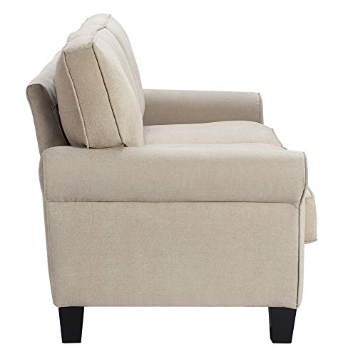 Serta Copenhagen 2 Two or Three Person Living Room Couch with Soft Foam-Filled Cushions, Easy-to-Clean Microfiber Upholstery, 77" Sofa with Storage, Beige