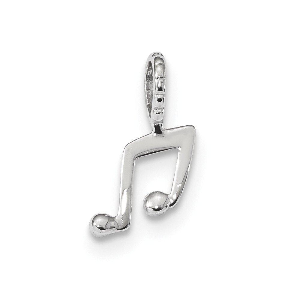 Solid 14k White Gold Musical Note Pendant Charm - 17mm x 8mm