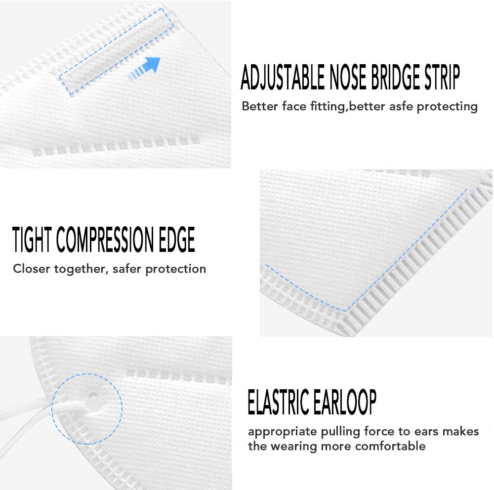 YIDERBO KN95 Face Masks 50Pack, 5-Ply Breathable Disposable Face Mask Filter Efficiency≥95%, White