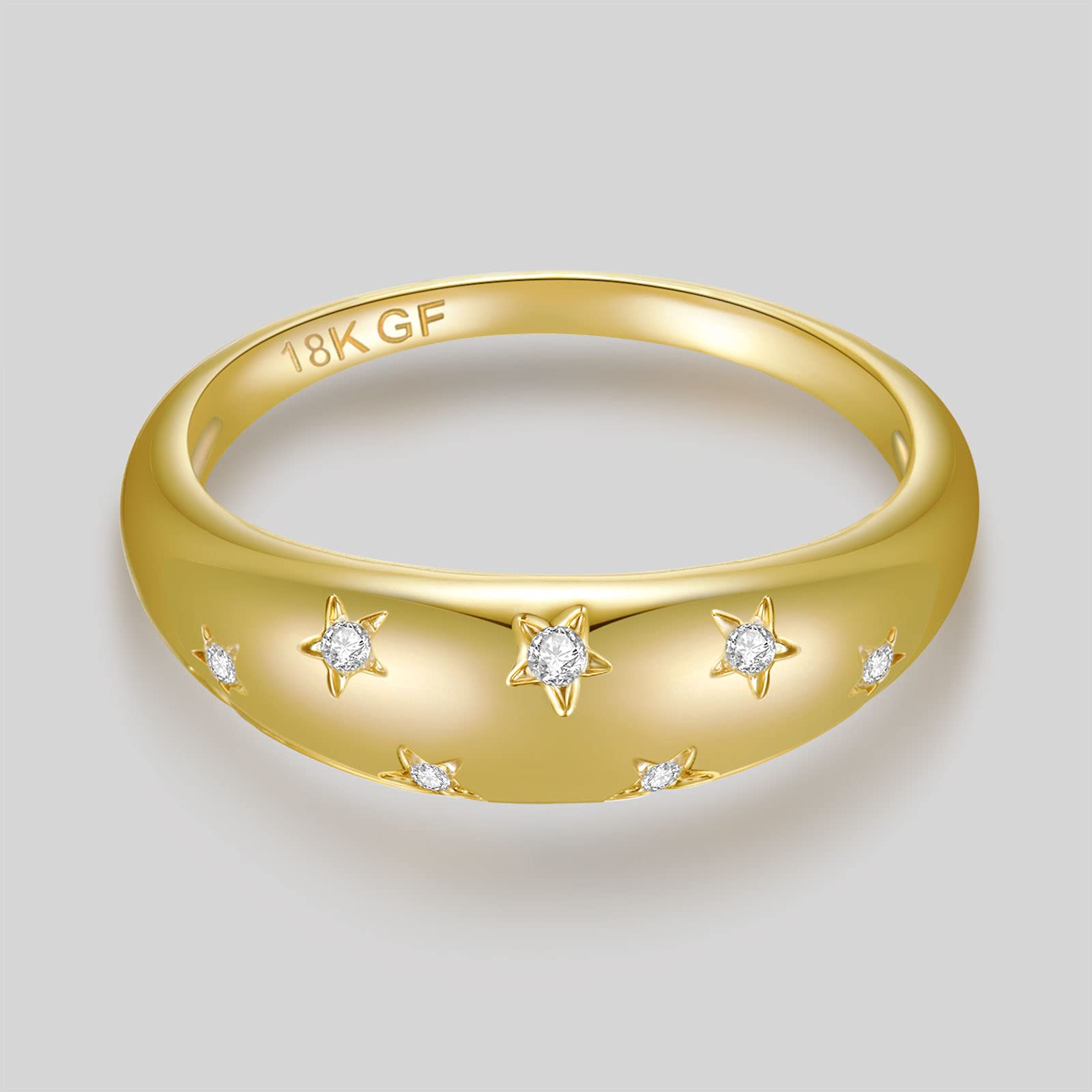 YIGONUM 7 Stars Signet Chunky Dome Ring 14K Gold Plated Stacking Band Ring For Woman Minimalist Statement Ring Size 6