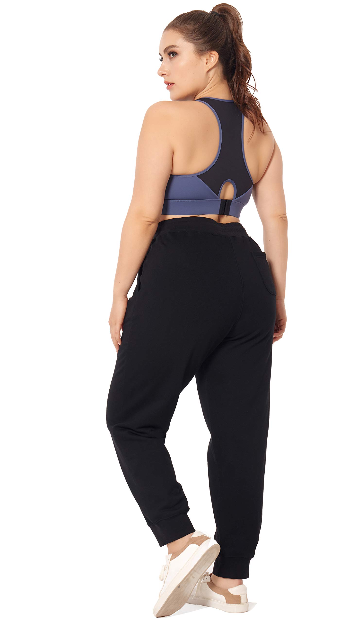 ZERDOCEAN Women's Plus Size Cotton Sweatpants Cozy Joggers Pants Tapered Active Yoga Lounge Casual Pants Drawstring Black 2X