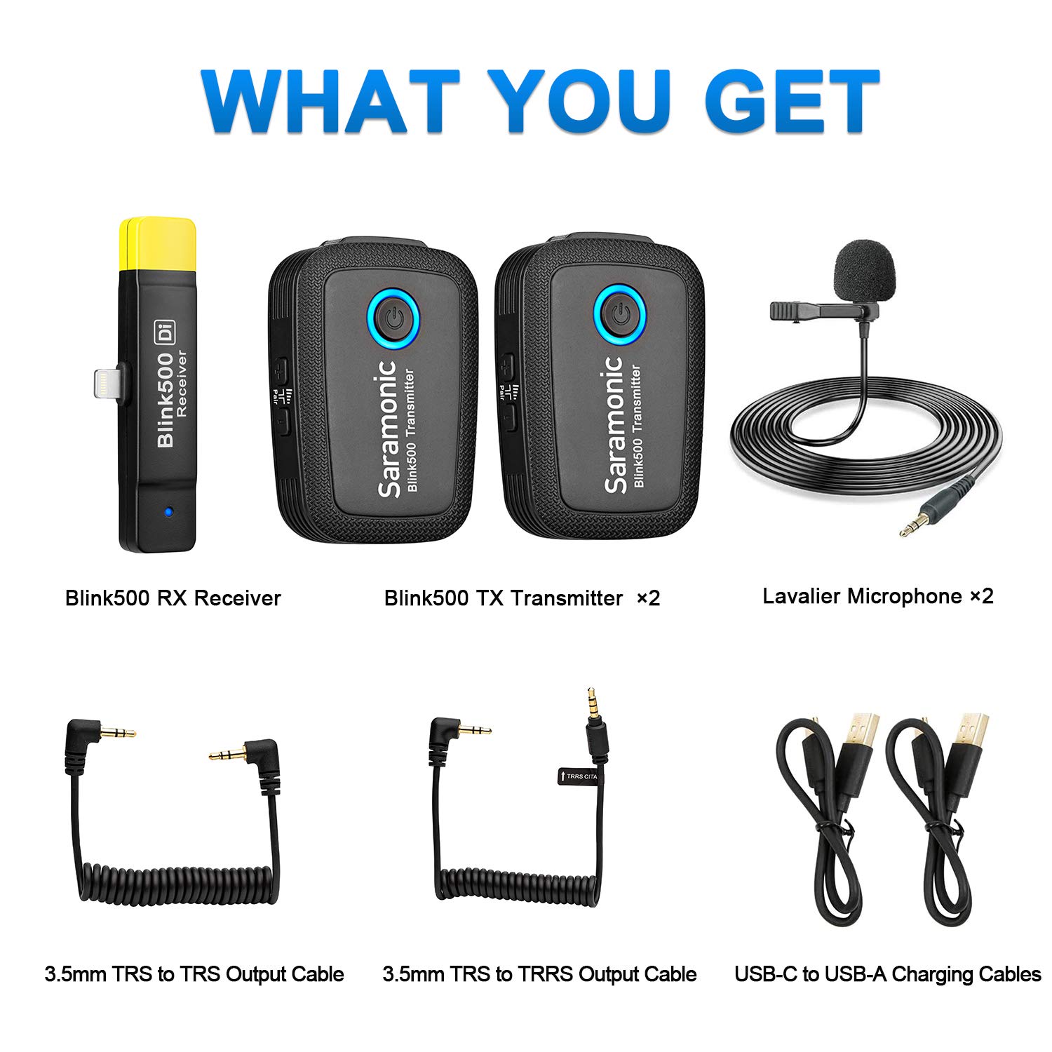 Saramonic Microphones Blink 500 B4 (TX+TX+RXDi), Dual-Channel Wireless Lavalier Microphone System for iPhone iOS Devices- Great for Vlogging, Filming, Recording, Live Stream