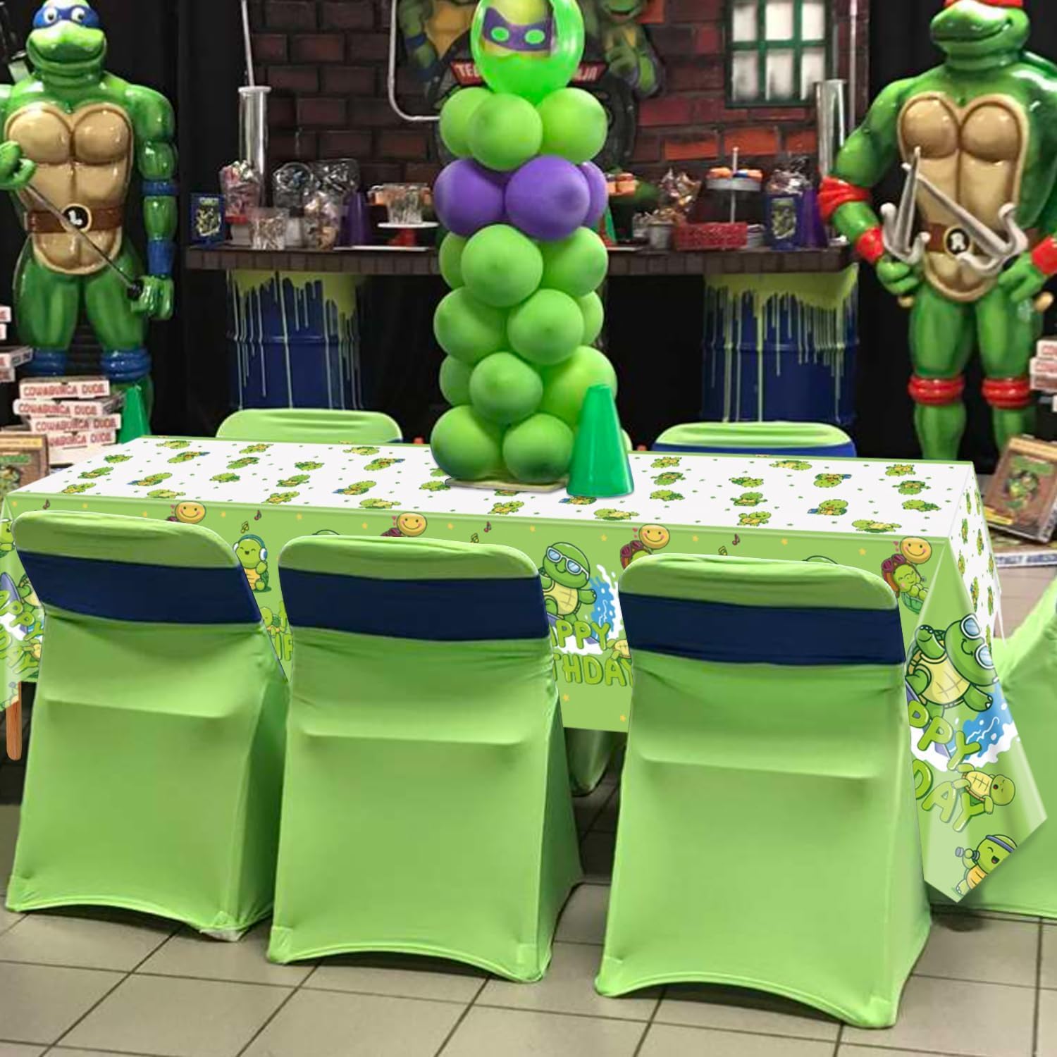 PTECDROTS 4Pcs Turtle Tablecloth, Cute Turtle Party Table Covers, Rectangular Table Decoration for Under The Sea Party Decorations Turtle Birthday Party Decorations Supplies,51 x 86.6 Inch