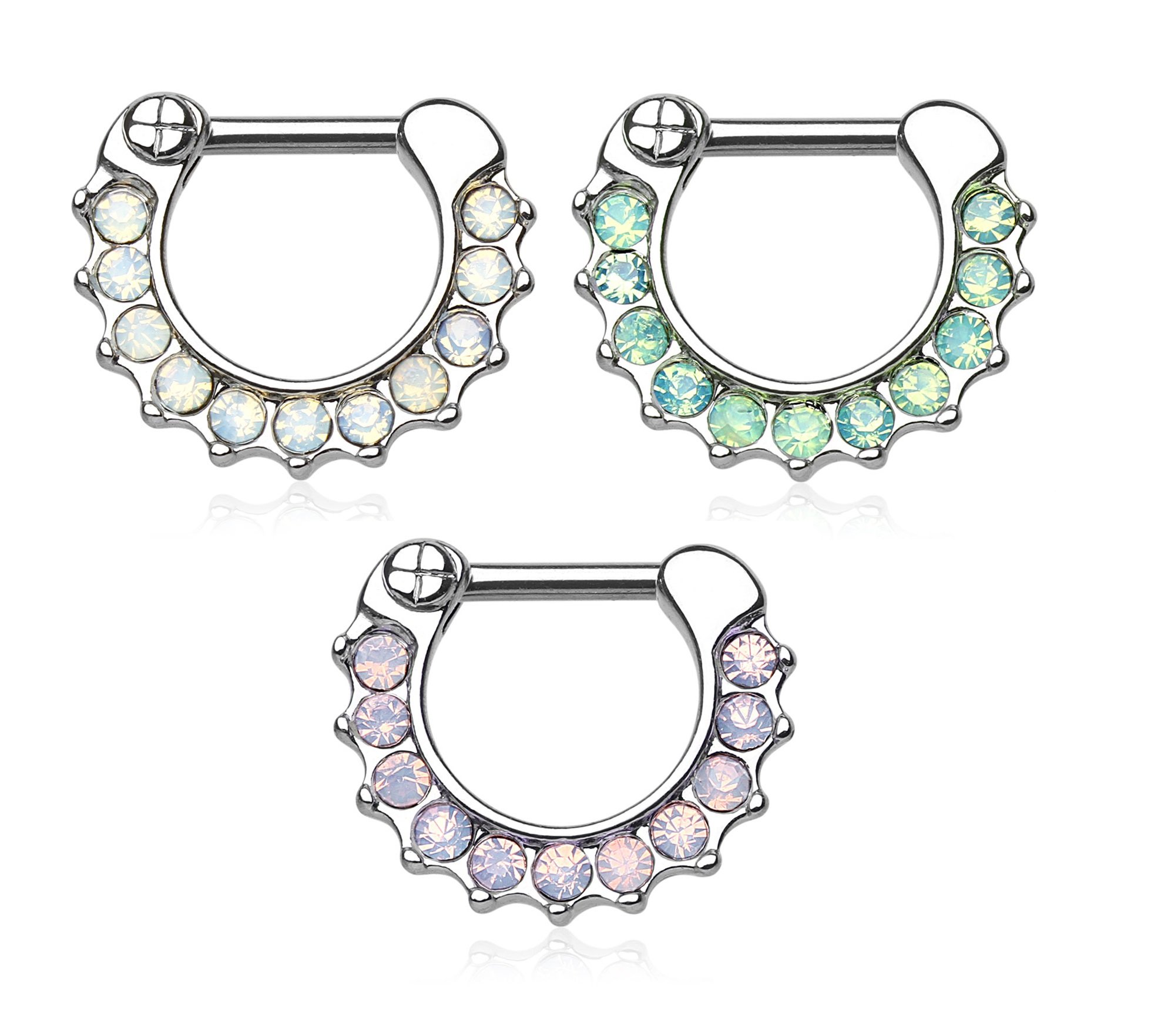 Pierced Owl Set of 3 16GA Opalite Paved Surgical Steel Septum Clicker Rings (Set of 3)