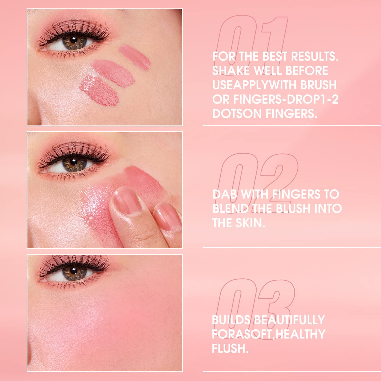 TOSOUATOP Liquid Blush, Soft Cream Blush Makeup with Cushion Applicator for cheeks, Natural Glossy, Improve Complexion, Long-Wearing, Blush Makeup for Face, Eyes and Lips, 01#Lucky Pink