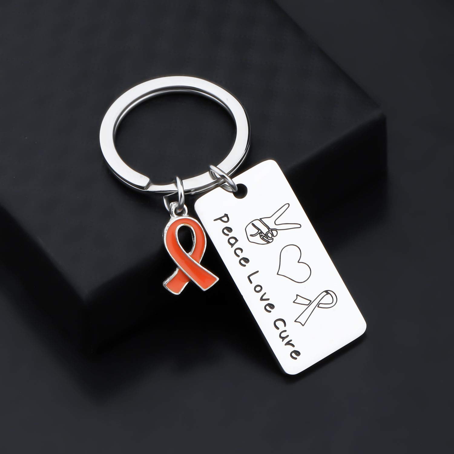 WSNANG Orange Ribbon Multiple Sclerosis Awareness Jewelry Peace Love Cure Leukemia Awareness Keychain Leukemia Warrior Gift (Orange Cure KC)