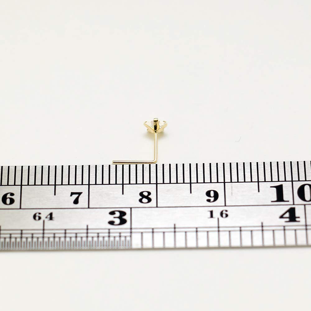 PiercingPoint 9ct Solid Yellow Gold Claw Set 3MM Star CZ Stone 22Gauge(0.6MM) Length L-Shape Nose Stud