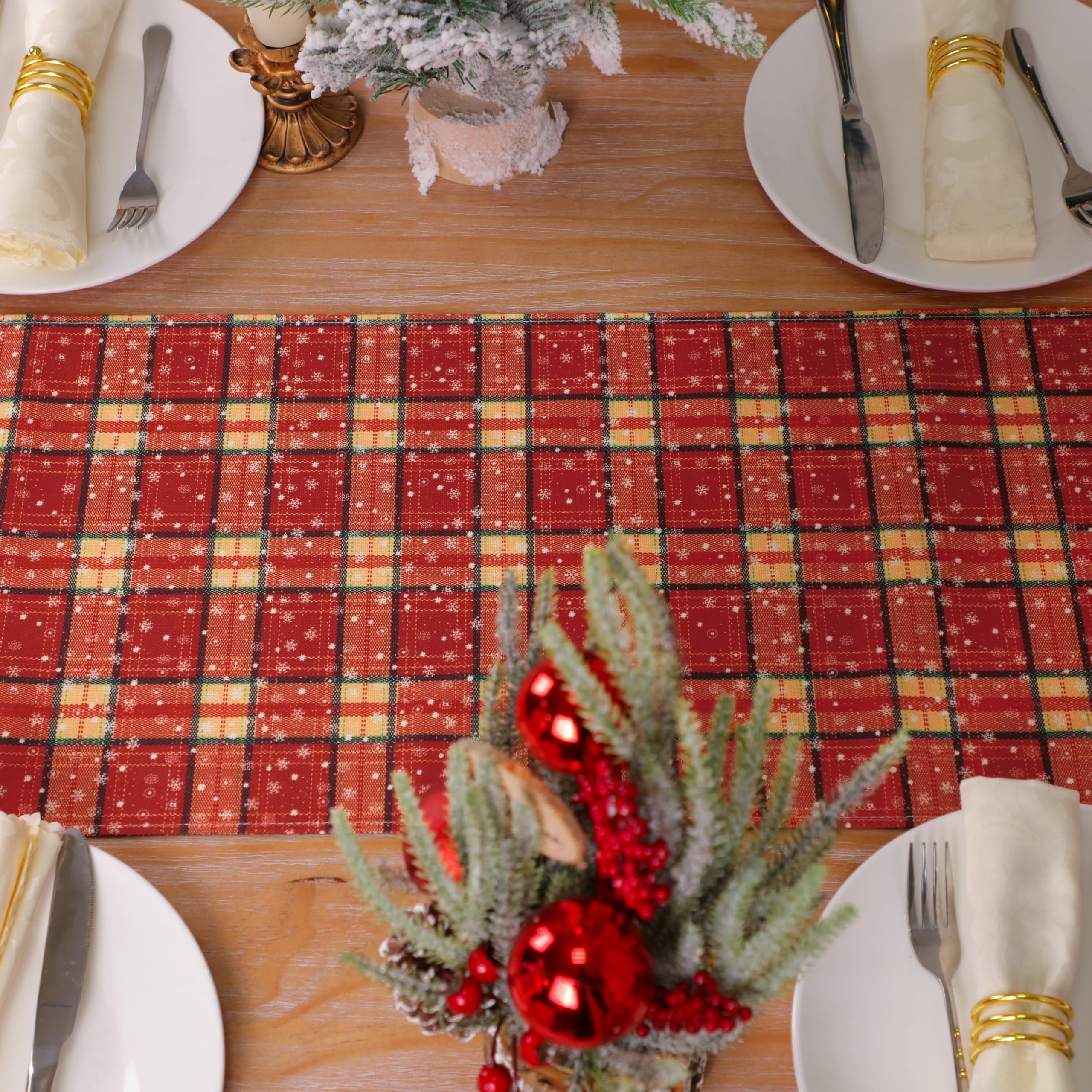 Snowkingdom 13×72 Inch Fall Table Runner Orange White Buffalo Check Plaid Table Runners Autumn Thanksgiving Harvest Home Decor Farmhouse Dinning Room Decoration