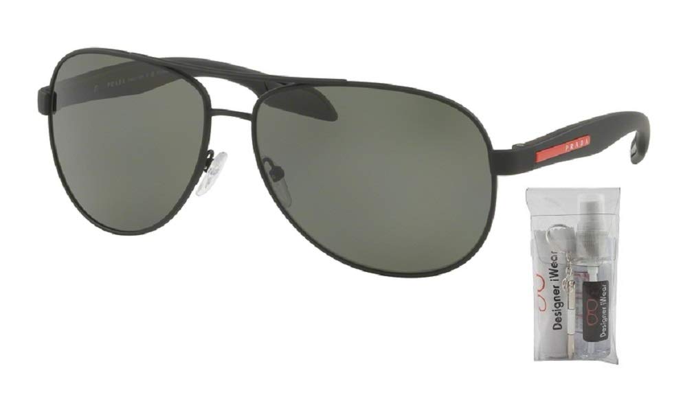 Prada PS53PS LIFESTYLE DG05X1 62M Black Rubber/Green Polarized Pilot Sunglasses For Men+ BUNDLE With Designer iWear Eyewear Kit
