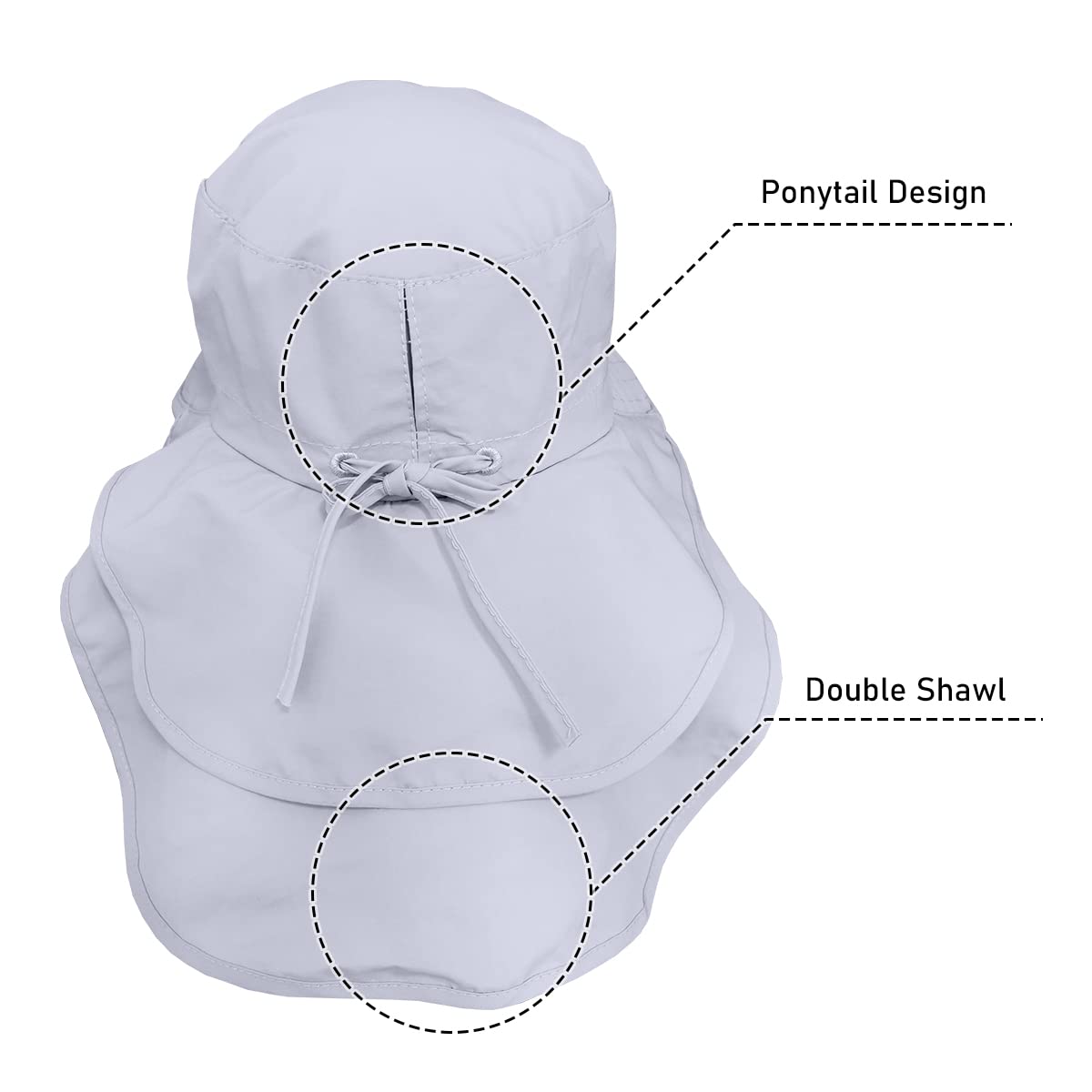 ZEXIAN Womens Sun Hat UPF 50+ Wide Brim and Ponytail Hole, Hiking Safari Hat with Neck Flap (Light Gray)