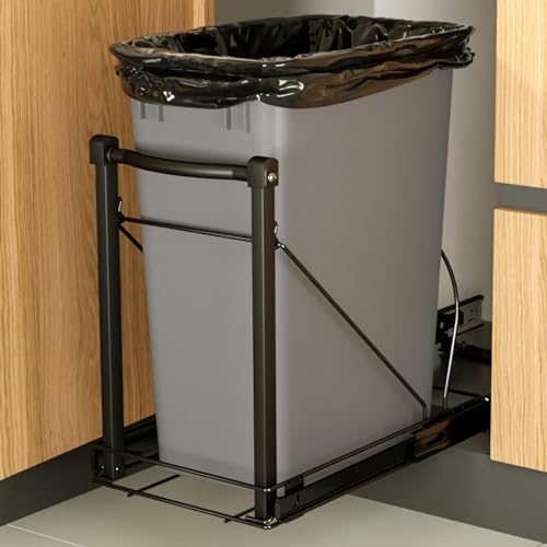 Pull Out Trash Can Under Cabinet with Soft Close Rail,Under Sink Trash Can Pull Out Organizer,Black Adjustable Under Cabinet Trash Can Pull Out for 7-13 Gallon Trash Can(New Upgrade)