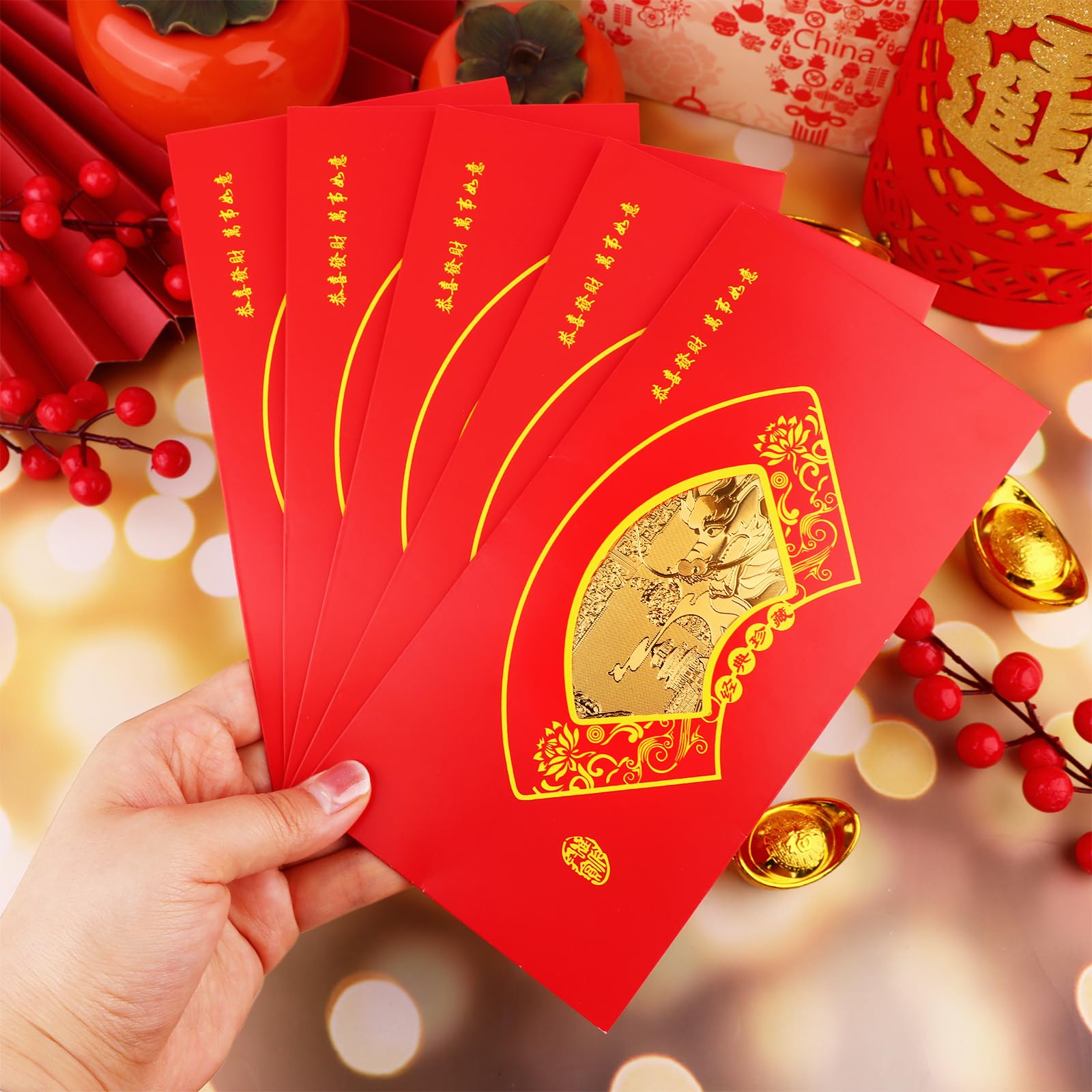 Yiphates 20Pcs Chinese Year Gold Commemorative Banknotes Snake Year Gold Banknotes with Red Money Envelopes Hong Bao Lucky Zodiac Blessing Souvenir Gift