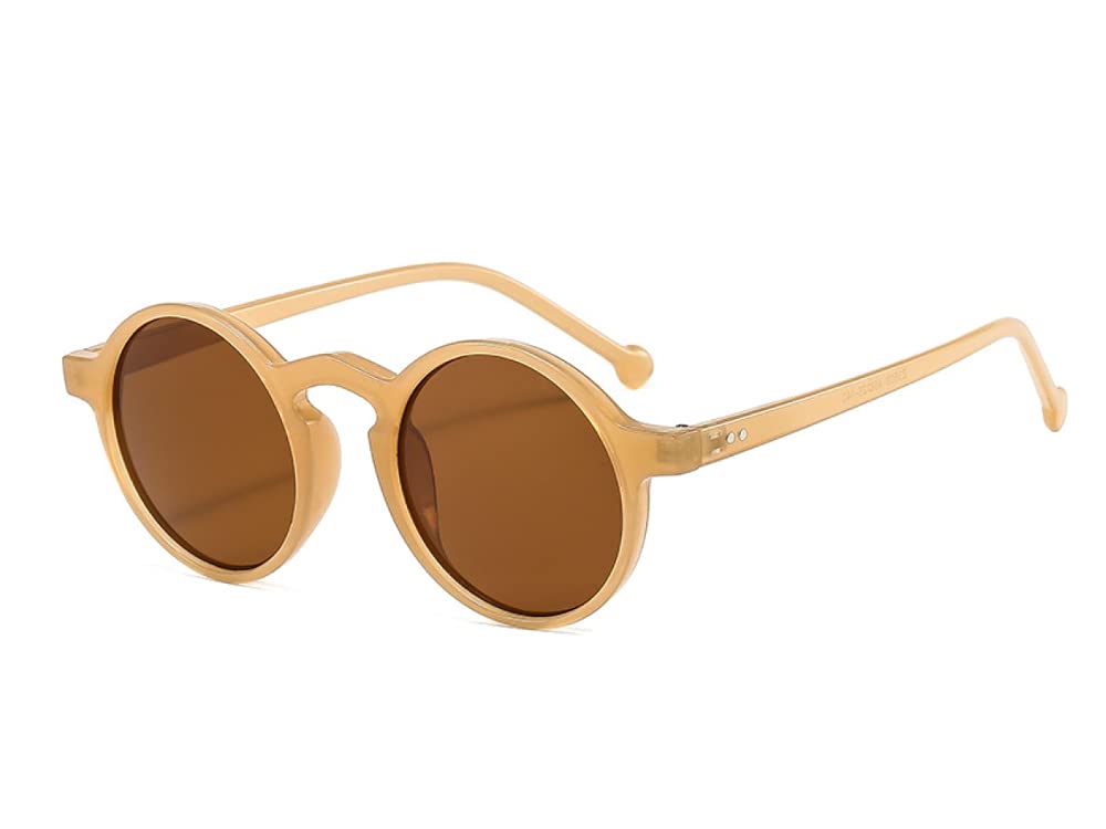 Xpectrum Lightweight Unisex Small Round Sunglasses Hippie Circular Plastic Frame Retro Lennon Style Boho Glasses (Sugar Brown, 47)