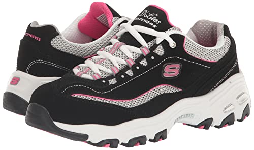 Skechers womens D'lites - Life Saver Memory Foam Lace-up Sneaker,Black/Pink,8 M US