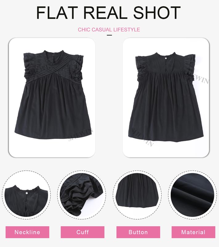 SHEWIN Womens Tank Tops Summer Ruffle Sleeveless Cute Shirts 2023 Trendy Casual Work Shirts,US 4-6(S),Black
