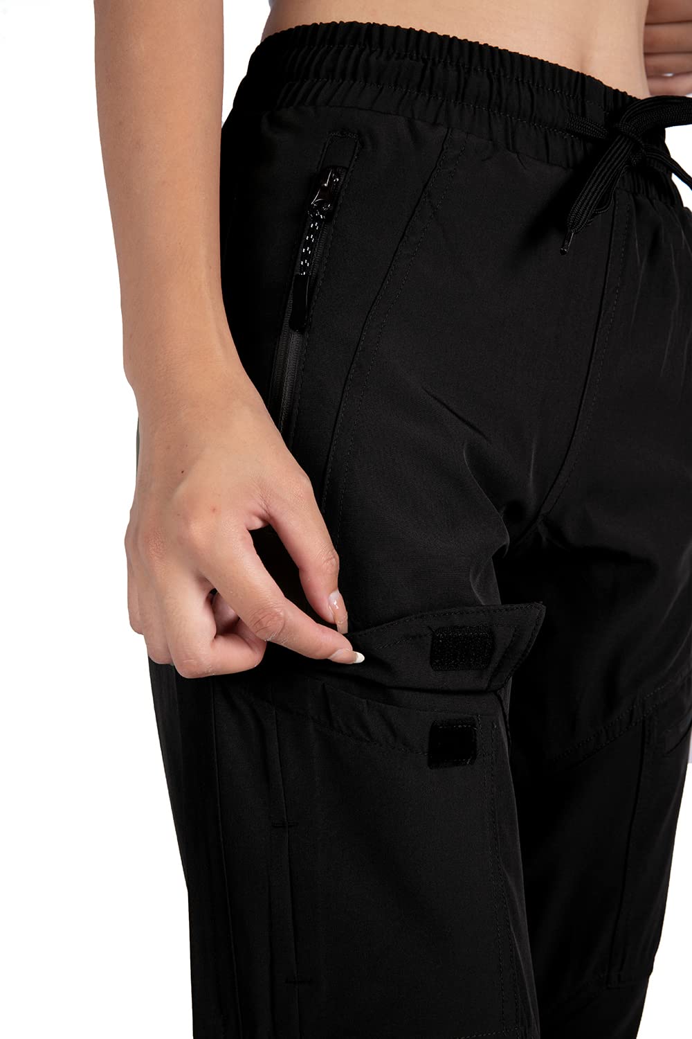 Singbring Women's Athletic Hiking Cargo Joggers Pants Outdoor Workout Lightweight Quick Dry UPF 50 Zipper Pockets (Black88-M)