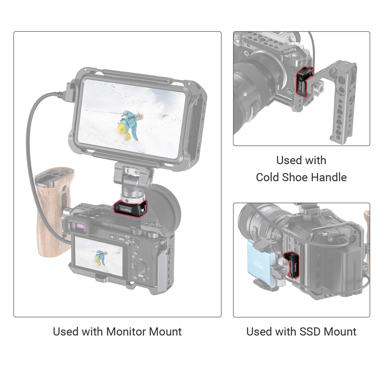 SmallRig Cold Shoe Mount Adapter with Safety Release for Camera Cage Flash LED Monitor - BUC2806