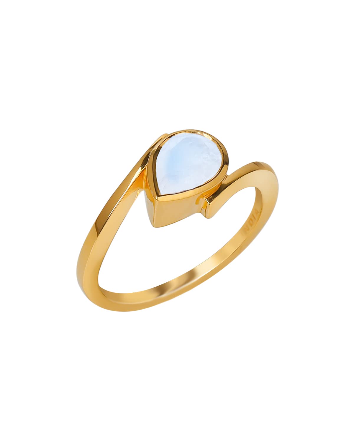 YoTreasure Natural Moonstone Solitaire Ring Gold Over 925 Sterling Silver Delicate Jewelry
