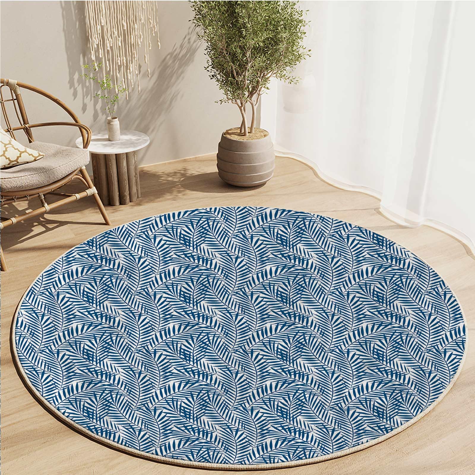 Round Chair Mat for Carpet Navy Blue Hard Floor Mat for Desk Blue White Non-Slip Floor Mats Office Rug Floor Protectors 4 FT