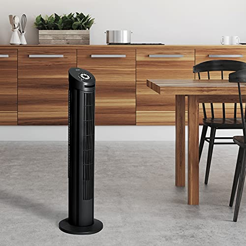 Seville Classics UltraSlimline Indoor Bladeless Oscillating Tower Fan Quiet Cooling LED Display Space-Saving for Home w/Remote and 7.5H Timer, Black, 40" 4-speed (75 degrees)