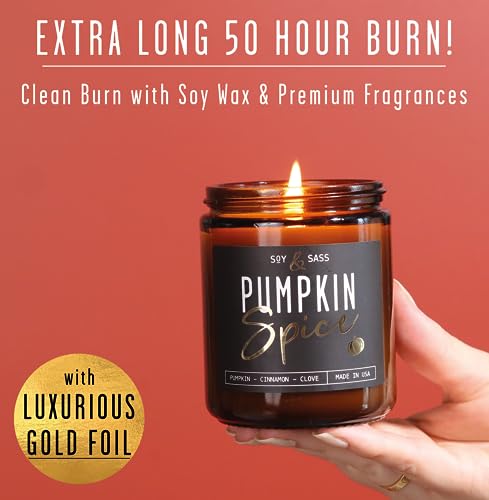 Pumpkin Spice Candle, Fall Candles - 'Pumpkin Spice' Soy Pumpkin Candle I Infused with Essential Oils I Fall Candle Decor, Fall Scented Candle I 9oz Reusable Jar I 50 Hour Burn I Made in USA