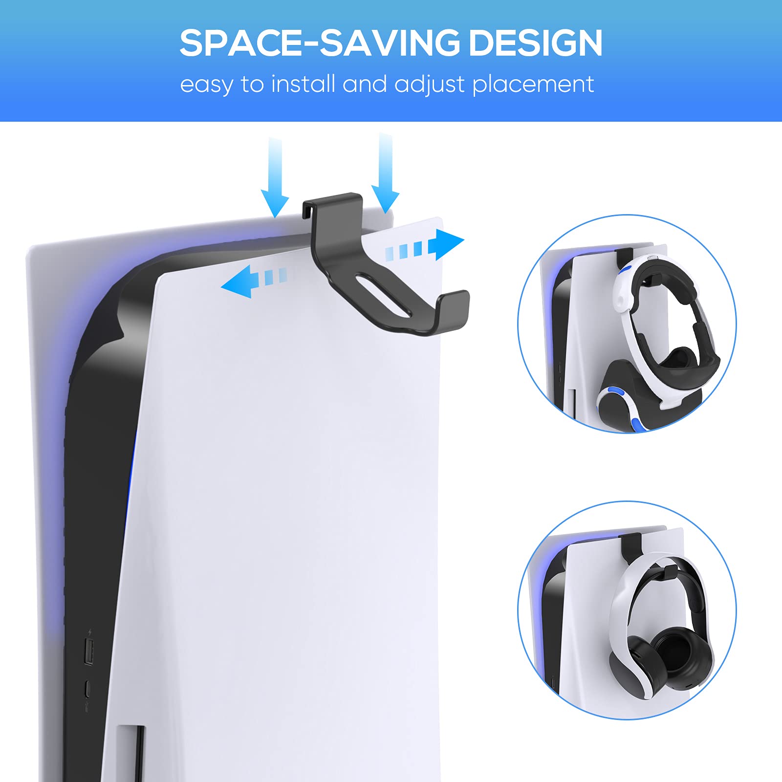 Vertical Stand Cooling Fan for PS5 - Dual Controller Fast Charger Station Detached Cooling Fan w/Headset Holder - 2in1 Triple USB Cooler Fan Fast Charging & 2 USB Port, for PS5 DE&UHD DualSense