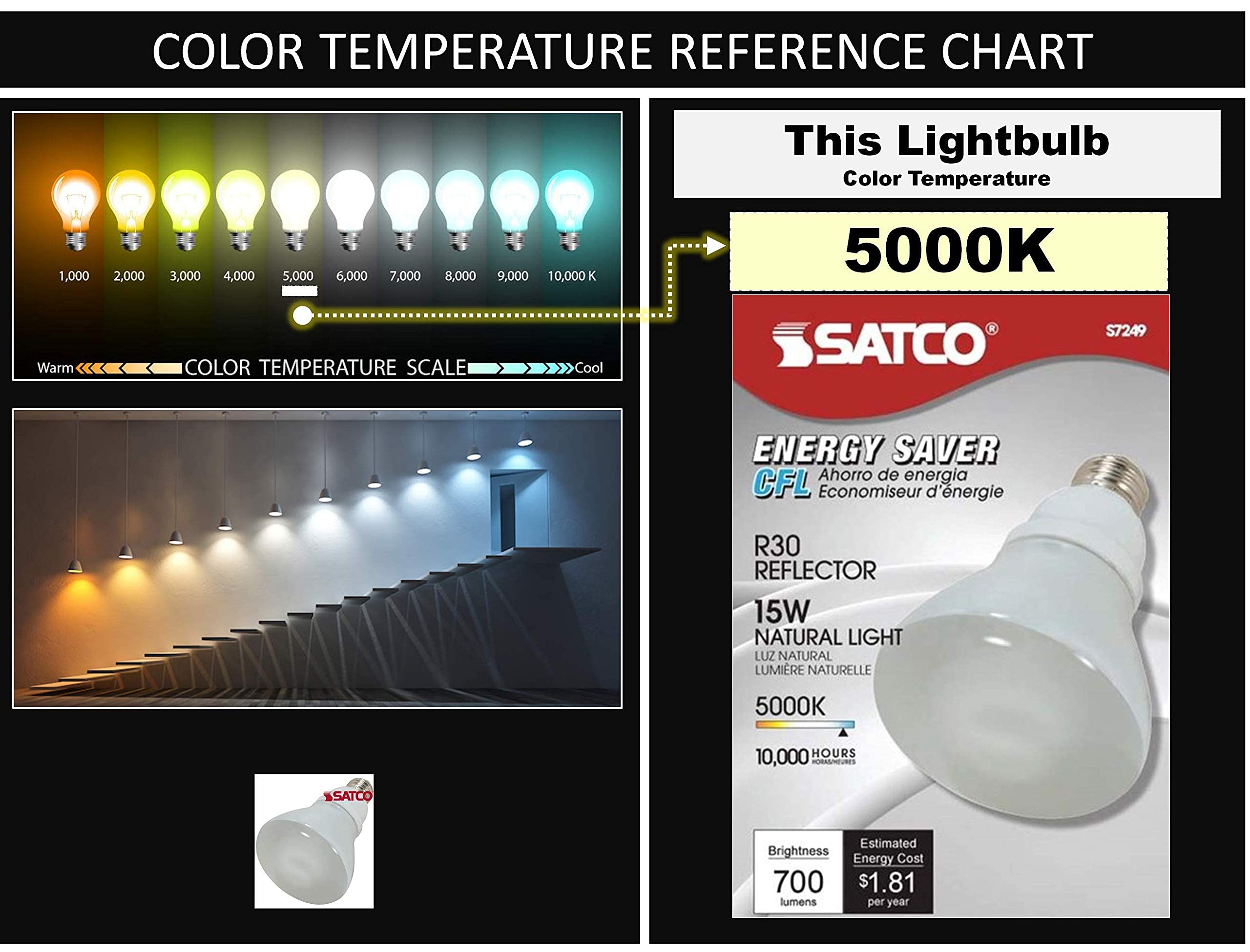 Satco s7249 6 Bulbs Daylight Bright 15W E26 Reflector Compact Fluorescent - Fragile