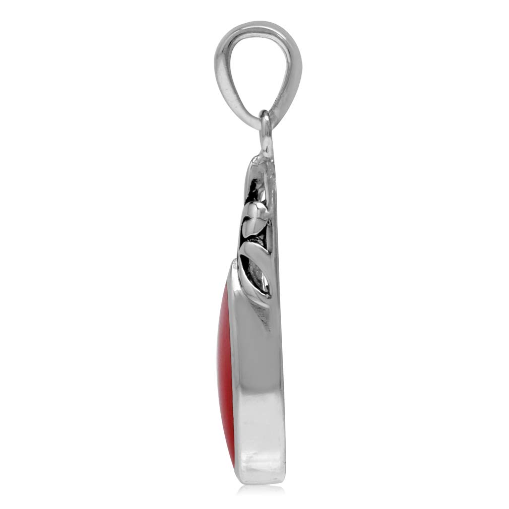 Silvershake 14X7mm Created Marquise Shape Red Coral 925 Sterling Silver Filigree Solitaire Pendant