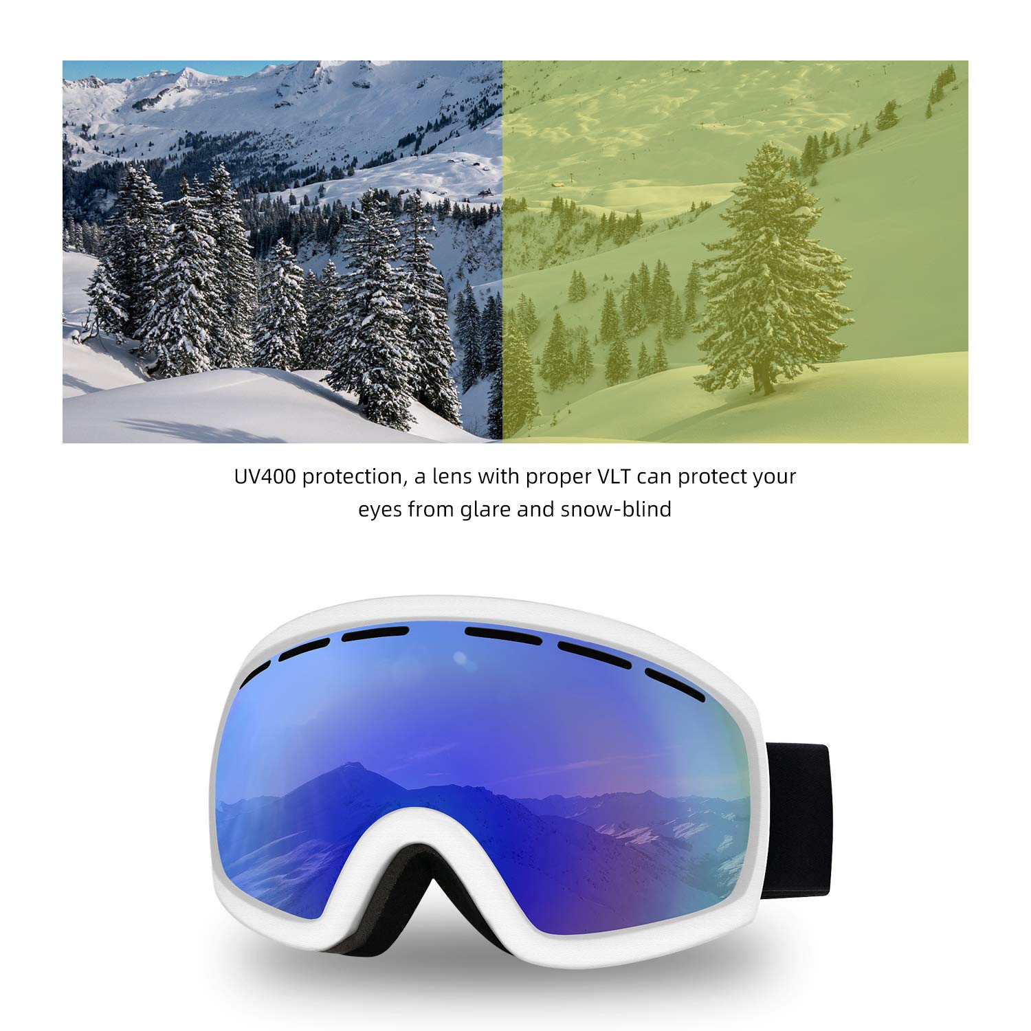 Ski Goggles Men & Women Single-Board Goggles OTG Design, Frameless Spherical Lens is Scratch-Resistant, Fog-Proof UV-Proof (Rose)