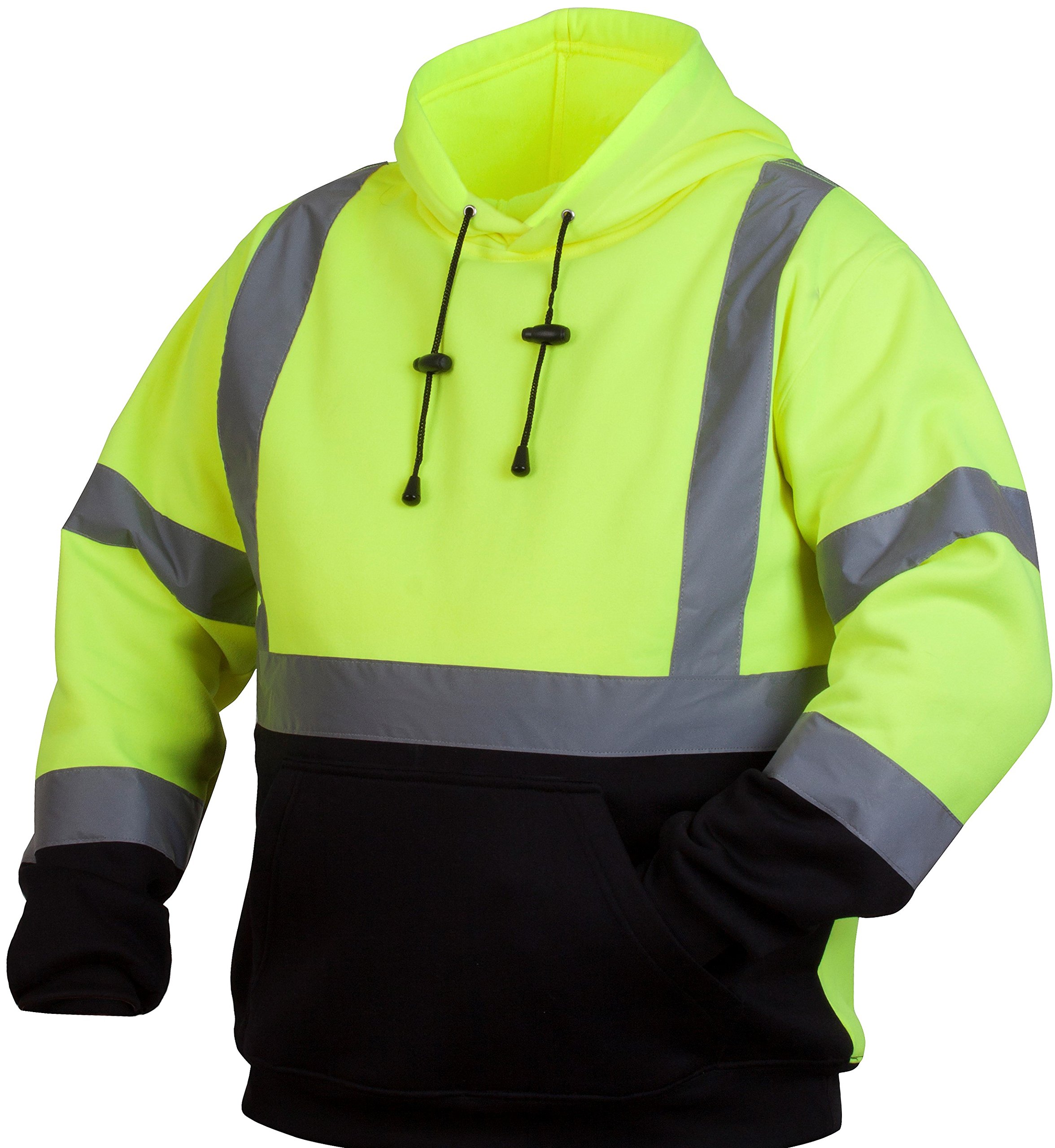 Pyramex Safety Unisex Adult Hoodie Pyramex Hi Vis Lime Safety Pullover Sweatshirt With Black Bottom Large, Hi Vis Lime, 2X Large