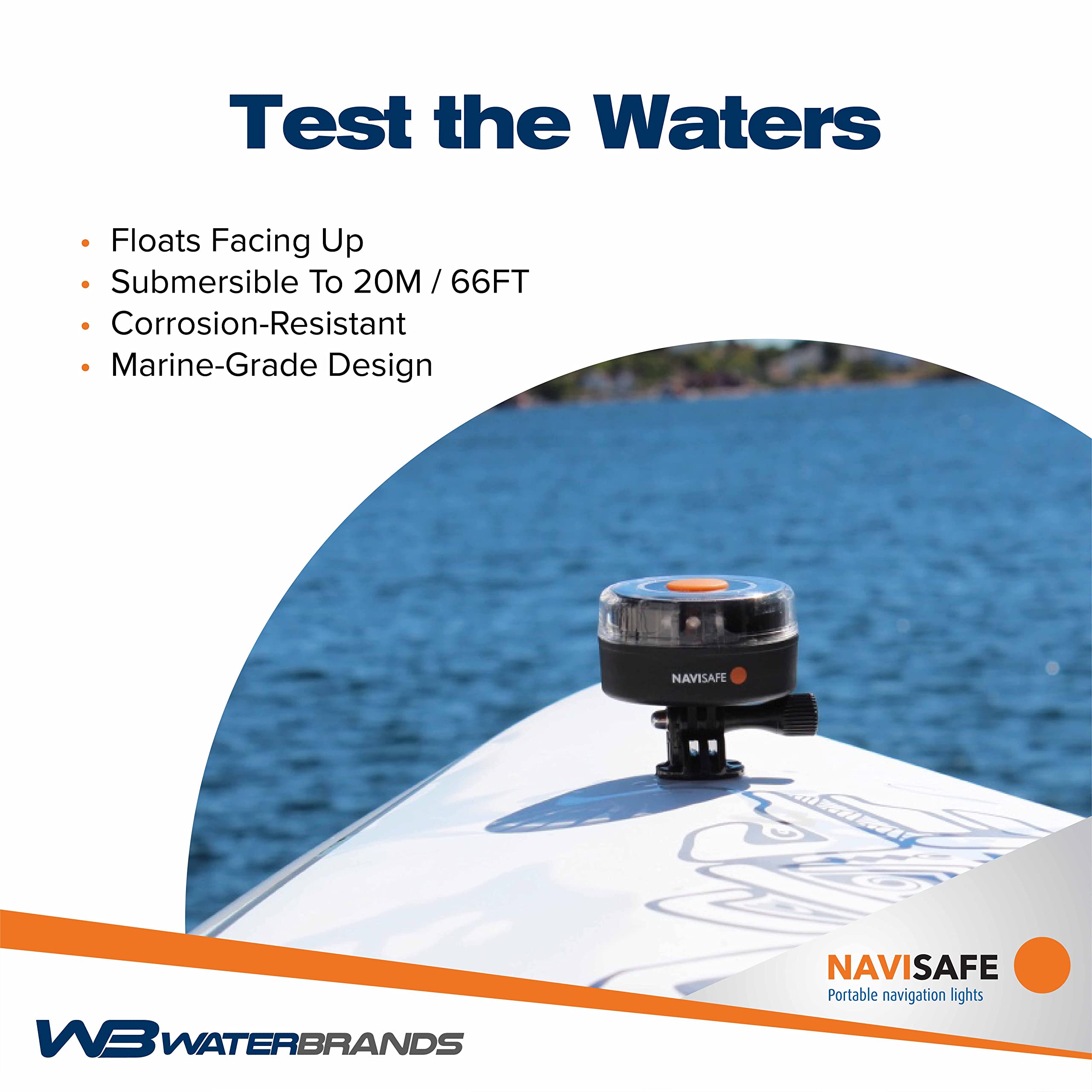 waterbrands NAVISAFE Navilight 360° | 2NM Portable Navigation Lights | Boat Lights | 5 LED Navigation Lights Modes | with Navimount Base (All-White)
