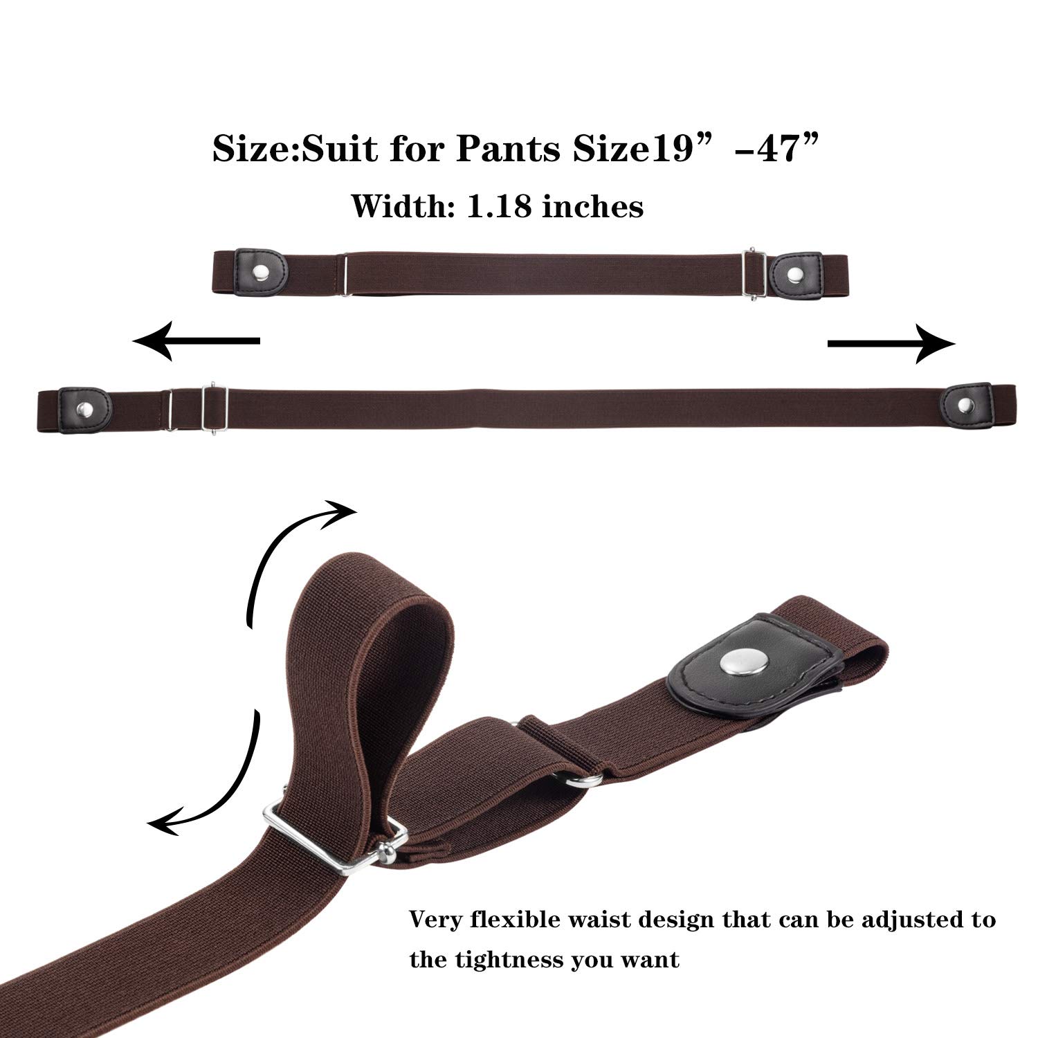 Syhood 4 Pieces Elastic Belt for Women No Buckle Buckless Belt Stretch Belt Invisible Elastic Belt Unisex for Jeans Pants(Silver)