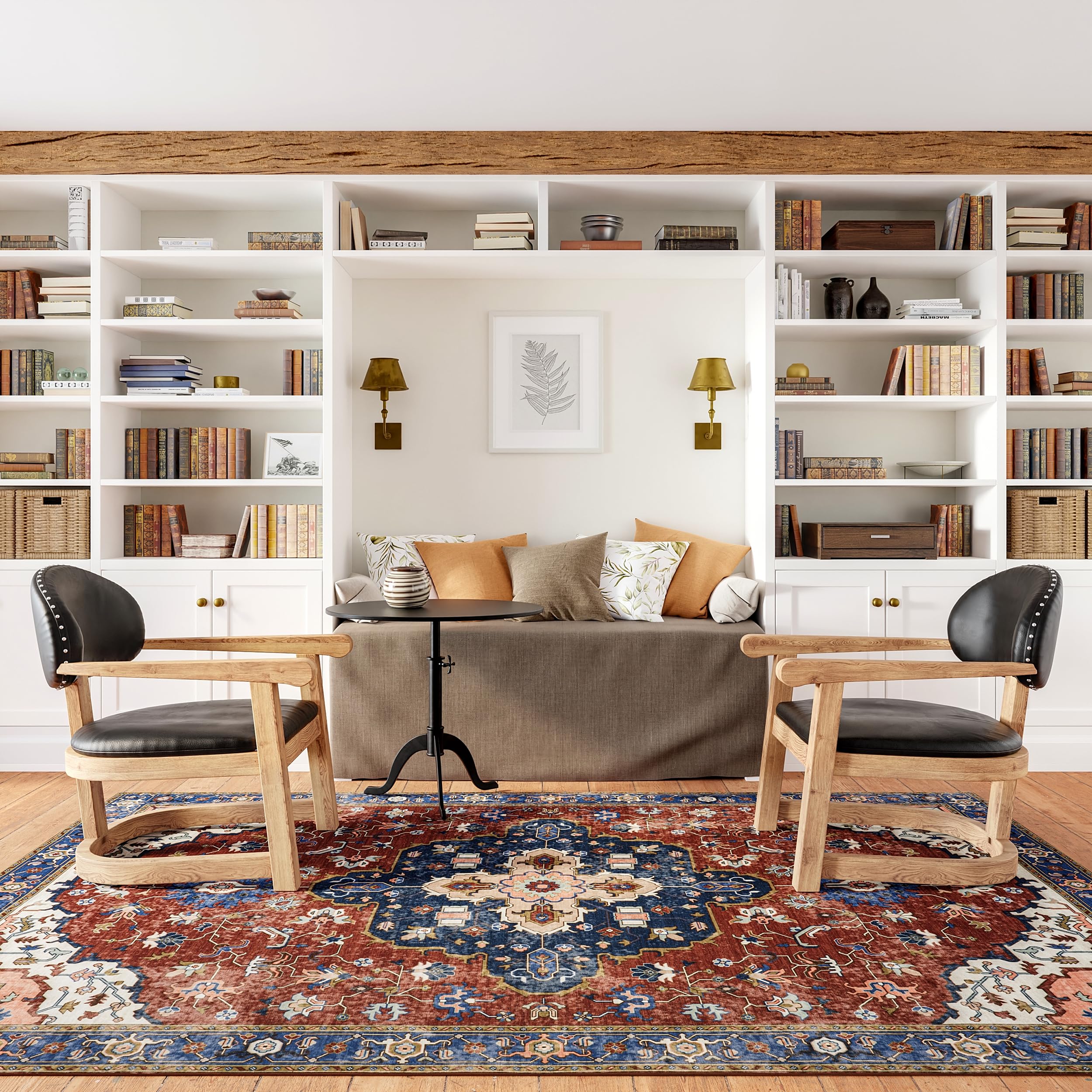 Rugs USA x Lauren Liess Amaryllis Medallion Machine Washable Area Rug, 9x12, Rust