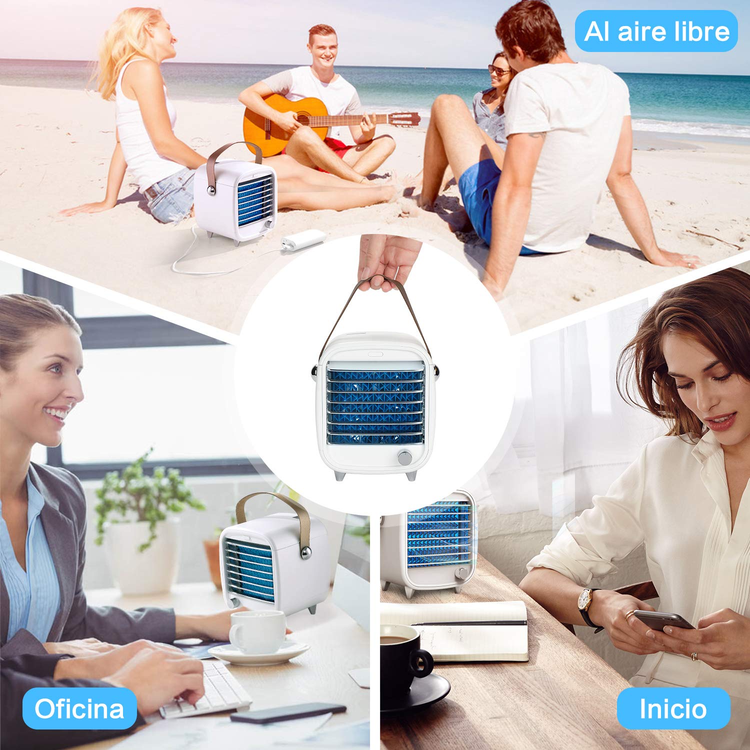 SmartDevil Portable Air Conditioner Fan, USB Small Desk Air Cooler Fan with Night Light, Adjustable Wind Direction Personal Cooling Fan, Built-in Ice Tray, for Home, Office, White