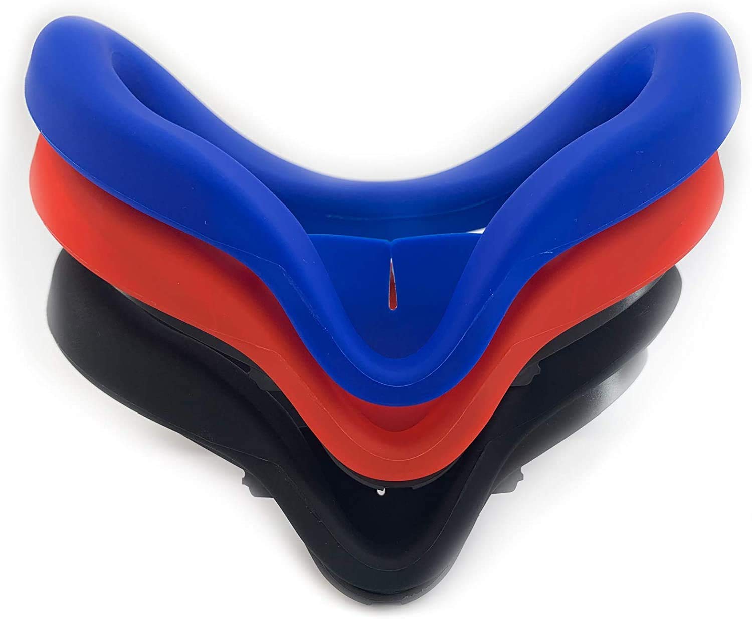 VR Face Silicone Cover Compatible with Oculus Quest 2 Eye Pad, Face Cushion Cover Sweat Proof VR Eyewear VR Facial Interface Bracket Compatible(Black+Red+Blue)