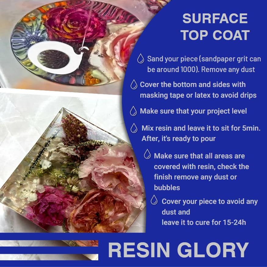 RESIN GLORY Epoxy Resin Kit - 32OZ 1:1 Ratio Crystal Clear Resin for Art Coating Craft Casting - Jewelry Making, River Table, Coasters, Cheeseboard, DIY- Non-toxic, Self levelling, Heat & UV Resistant