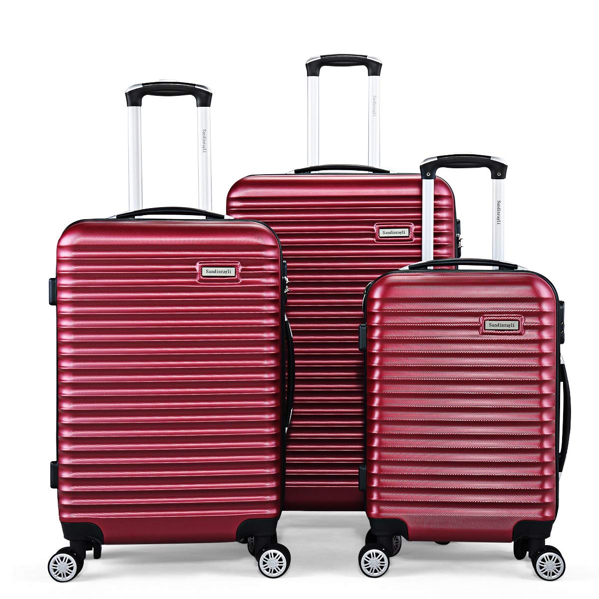 Sandinrayli Hardside Luggage Set, 20" Carry-On, 24" & 28" Suitcase with Spinner Wheel, Lightweight & Durable ABS, Wine Red