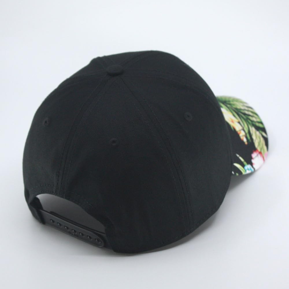 Premium Floral Hawaiian Cotton Twill Adjustable Snapback Hats Baseball Caps (Hawaiian/Black/Black)