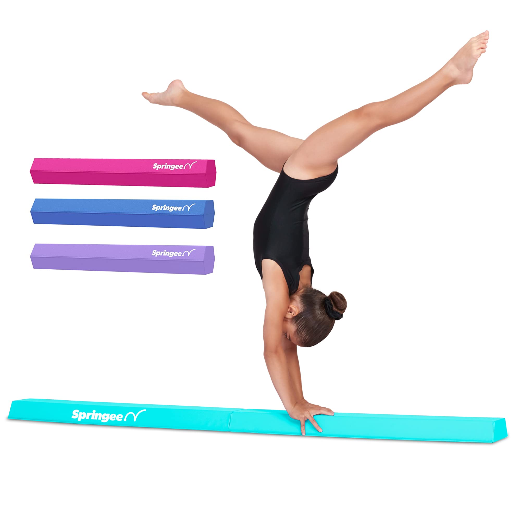 Springee 6FT Gymnastics Balance Beam - Thick Vinyl Foldable Non-Slip Extra-Firm Foam Floor Beams - Premium Home Training Equipment for Professionals and Beginners Athletes - Teal