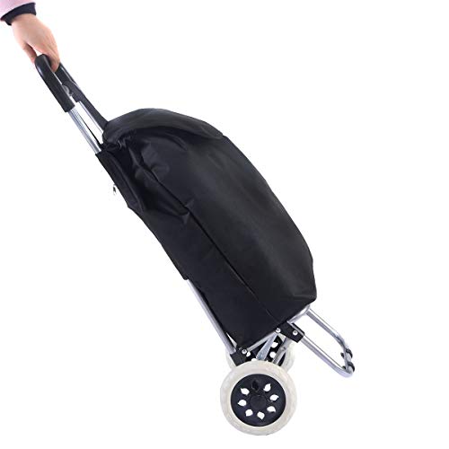 SPSUPE Foldable Shopping Carts Trolley, Grocery Cart Dolly with Wheels, Removable Push Bag, Pull Utility for Groceries, Ideal for Apartment Picnic Beach Travel, Black
