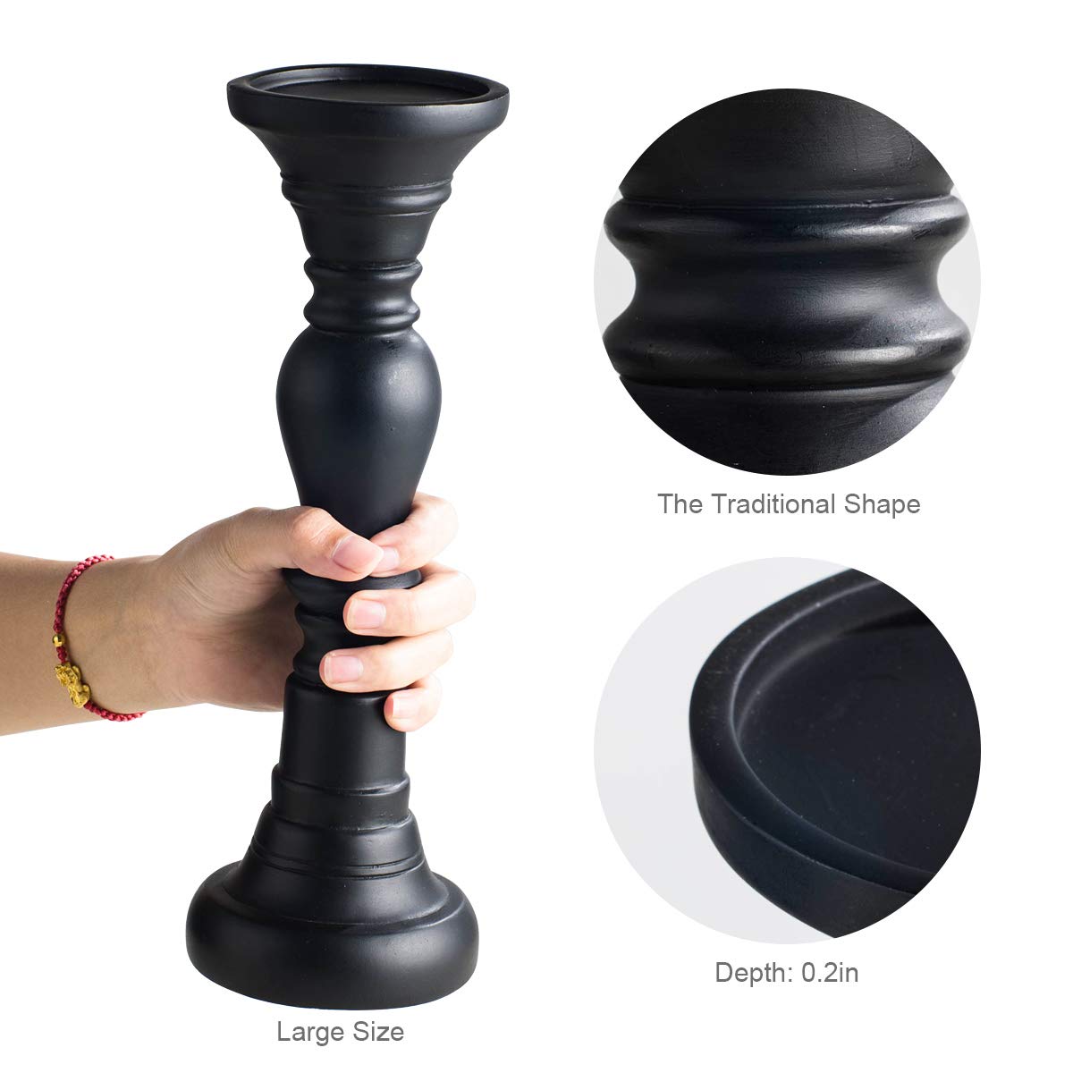 Resin Pillar Candle Holders Set of 3-7.9", 8", 11.8" High, Home Coffee Table Decor Decorations Centerpiece for Dining, Living Room, Gifts for Wedding (Black)